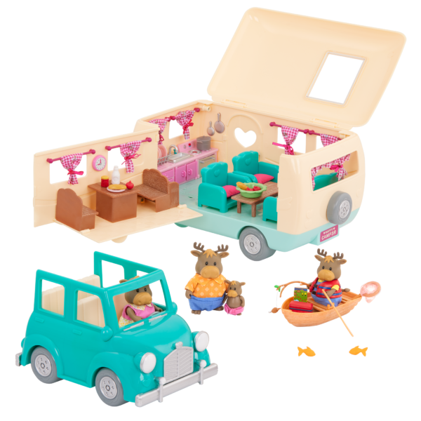 Happy Camper Deluxe Playset | Moose Family and Cars | Li’l Woodzeez